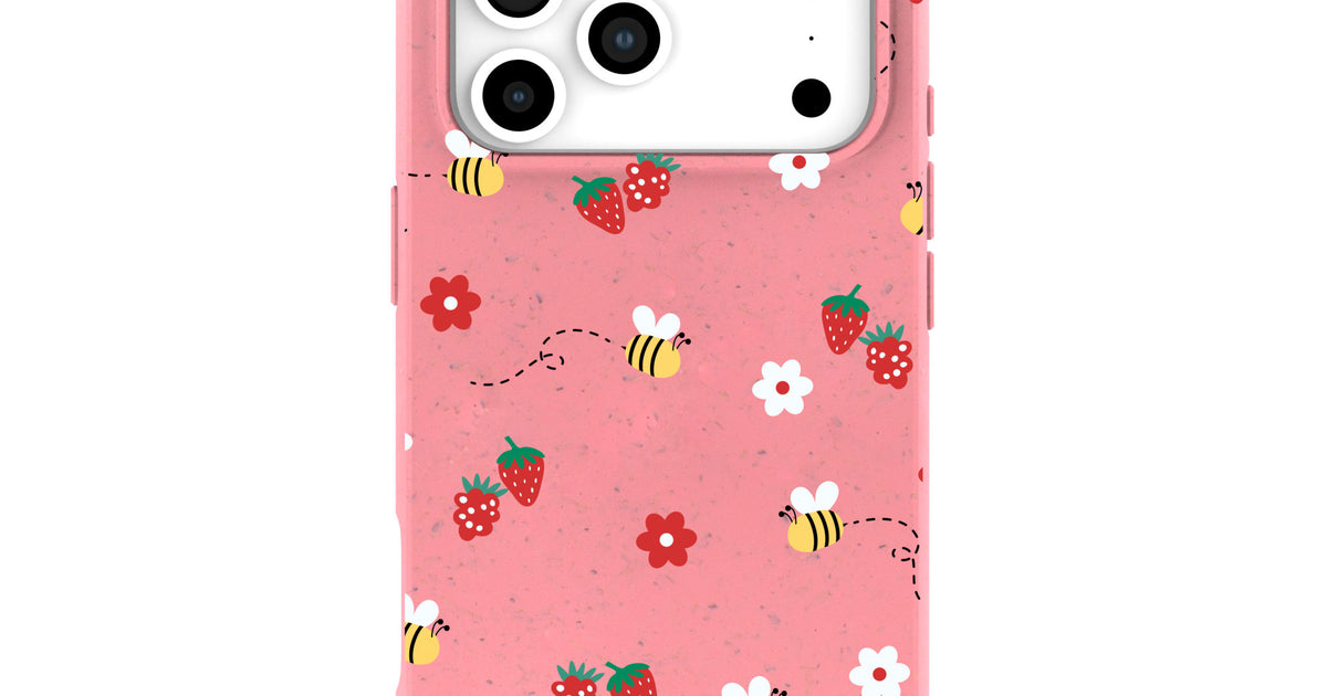 Bubblegum Pink Bees n Berries iPhone 17 Pro Max Case – Pela Case