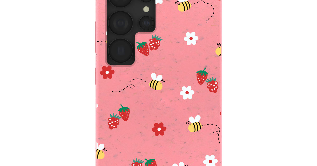 Bubblegum Pink Bees n Berries Samsung Galaxy S25 Ultra Case – Pela Case