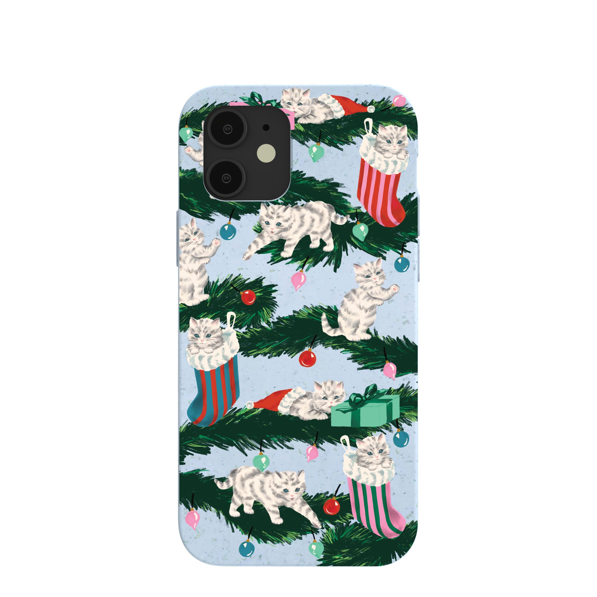 Powder Blue Christmas Kittens iPhone 12/ iPhone 12 Pro Case – Pela Case