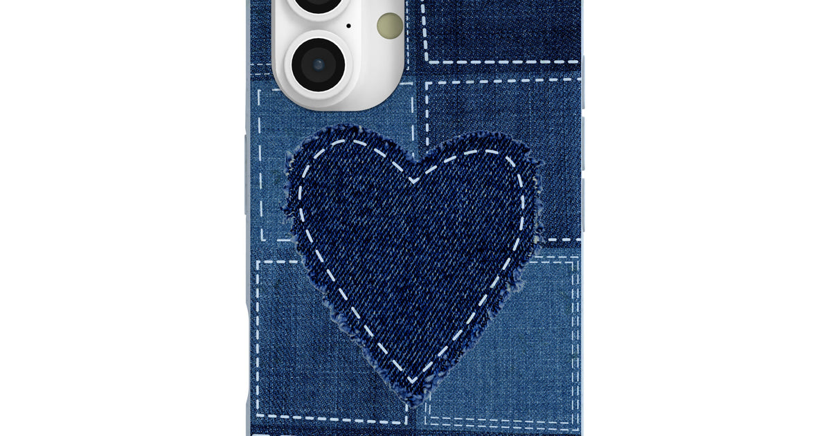 Powder Blue Denim Heart iPhone 16 Case – Pela Case